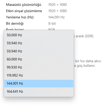165 HZ Monitör max 144hz veriyor ? | Donanım Arşivi Forum