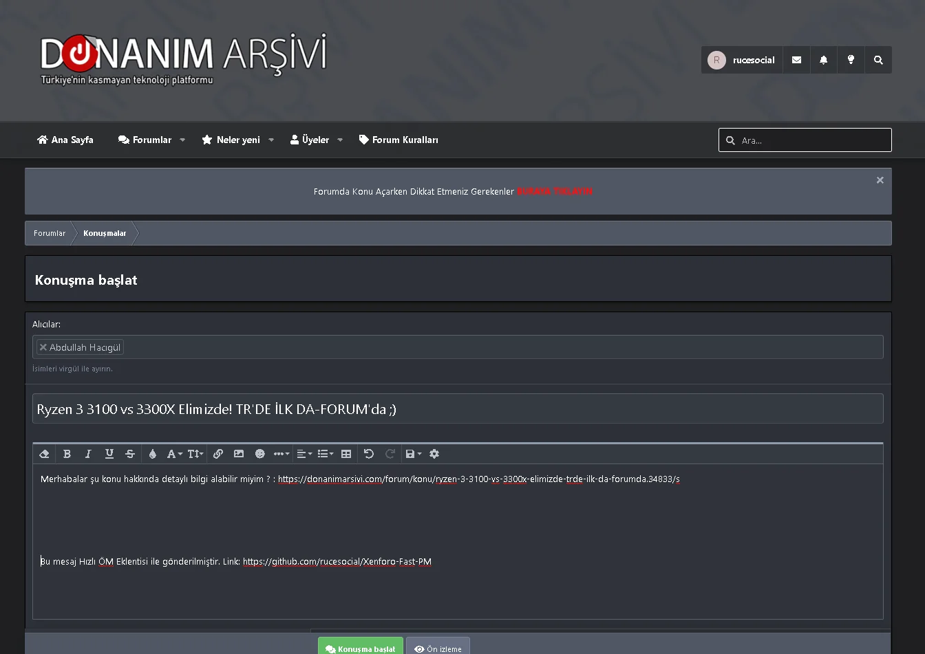 Donanım Arşivi Hızlı Özel Mesaj Eklentisi [Javascript] | Donanım Arşivi ...