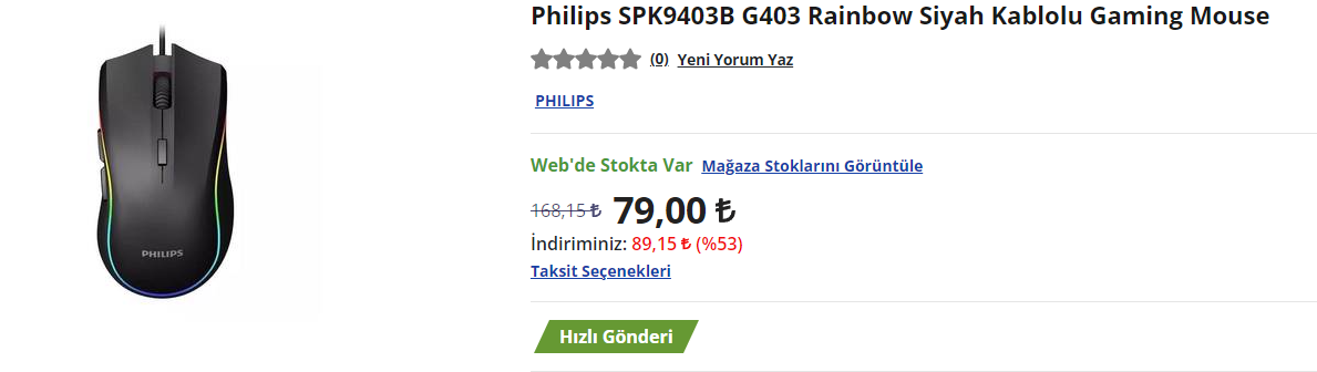 İndirim Bitti! - Philips SPK9403B G403 Rainbow Gaming Mouse 79,00 TL ...