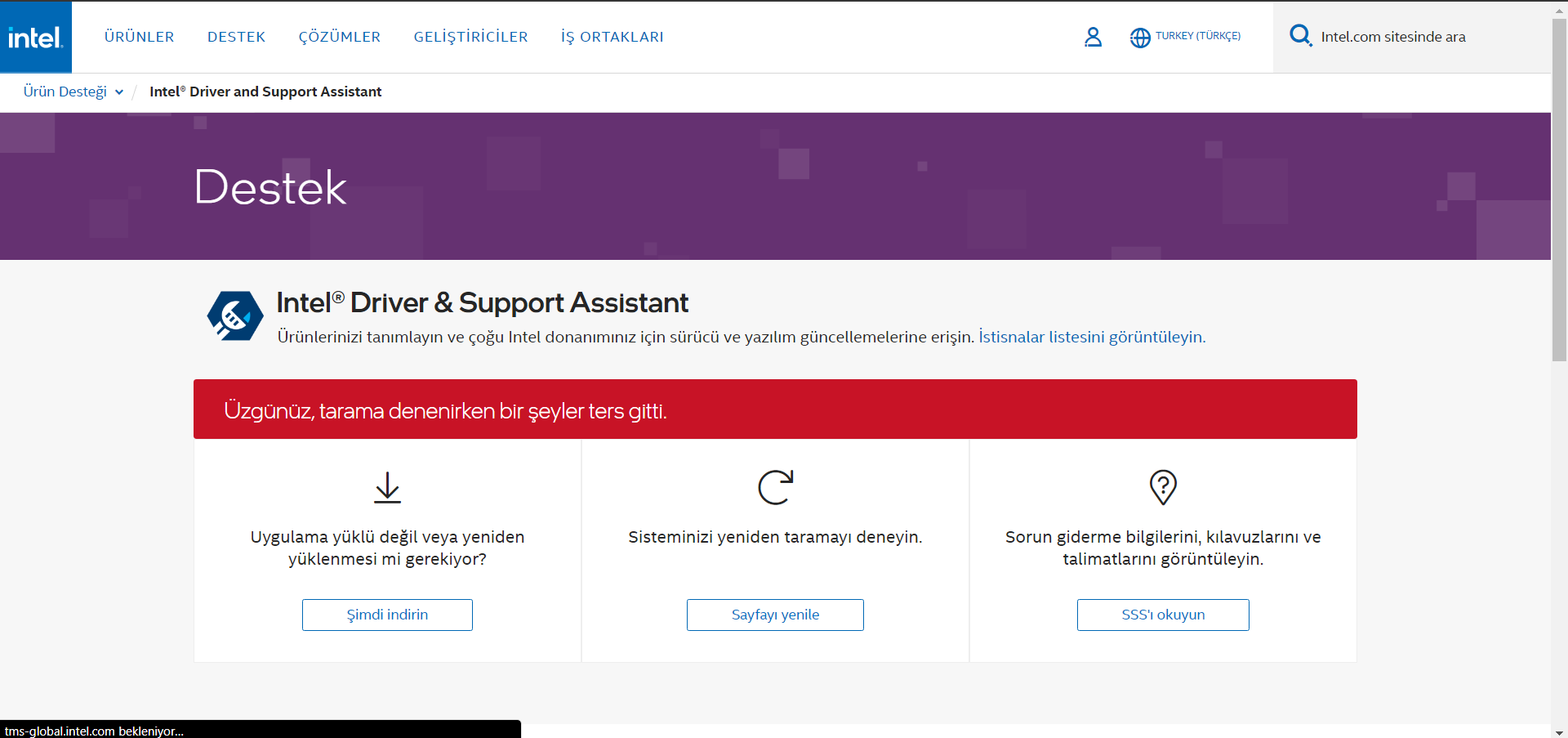 İntel Driver & Driver Support Assistant Taramama Sorunu | Donanım Arşivi Forum