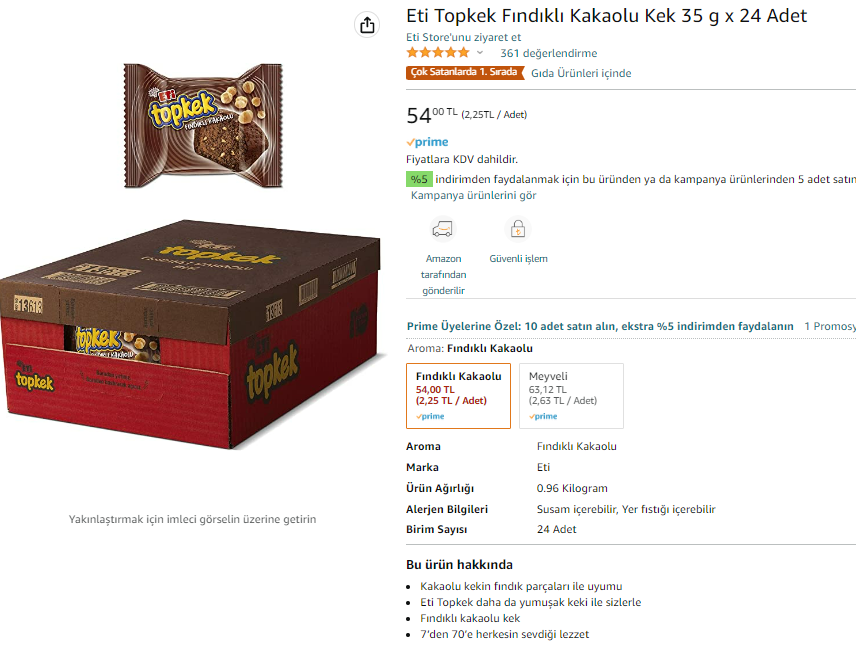 🔥İndirim - Eti Topkek Meyveli Kek 40 g x 24 Adet 63,12TL ve Eti Topkek ...