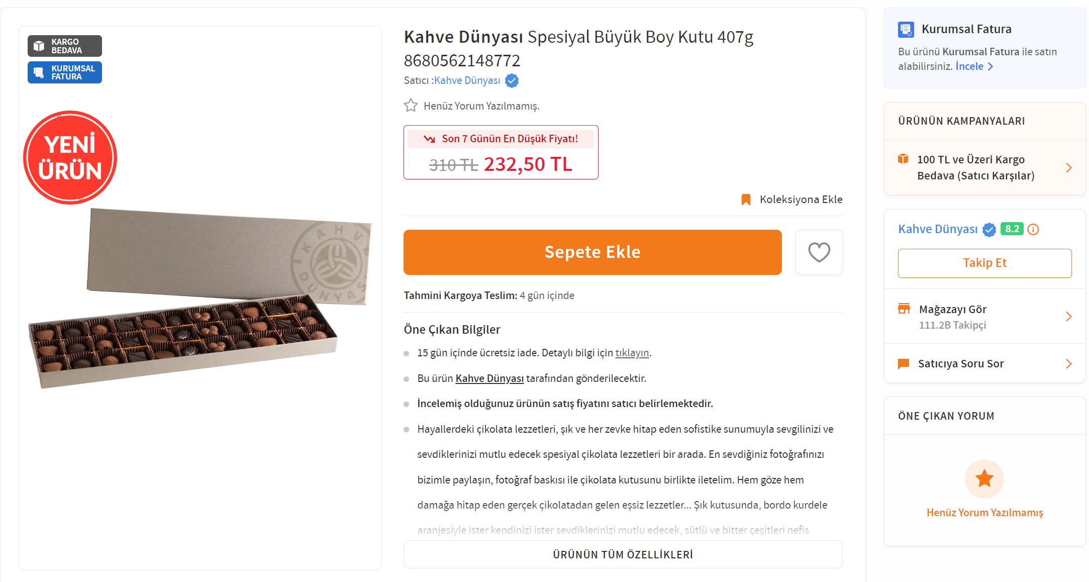 🔥İndirim - Kahve Dünyası Spesiyal Büyük Boy Kutu 407gr 232TL | Donanım ...
