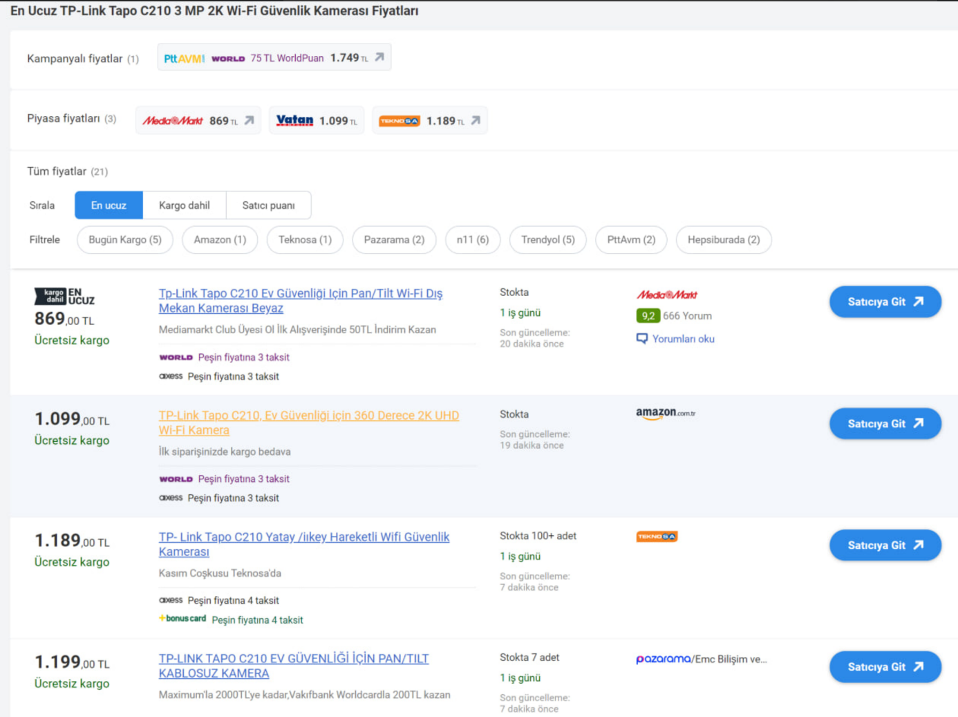 🔥İndirim - Tp-Lınk Tapo C210, 2k Gece Görüşlü 256GB Wi-Fi Kamera 720TL | Donanım Arşivi Forum