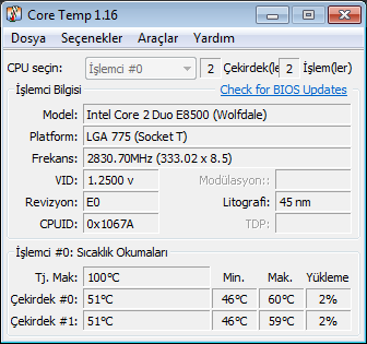 Core Temp İşlemci Sıcaklığının Yanında Ünlem İşareti! MAX 99 derece ...