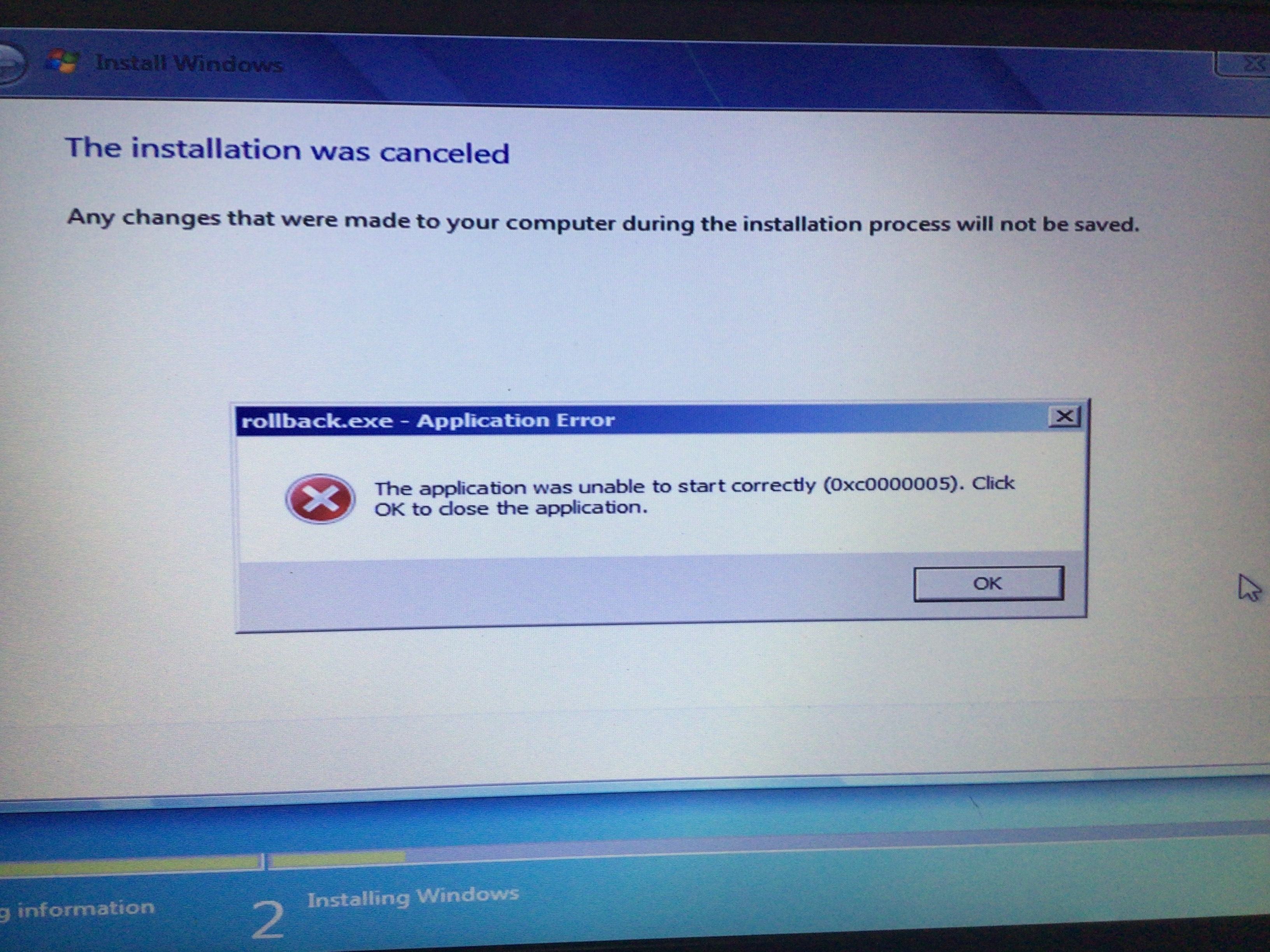 Yardım - Windows 7 formatında 'Windows cannot install required files ...
