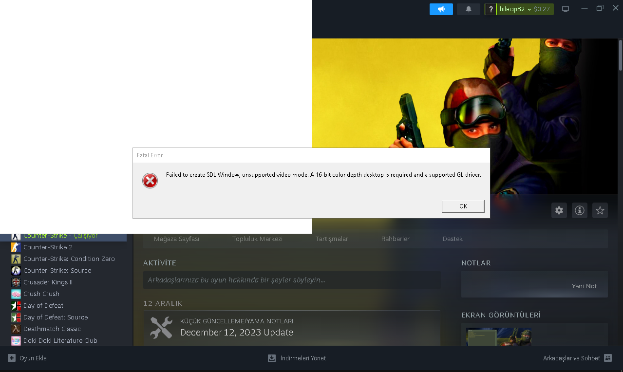 CS 1.6 OpenGL hatası veriyor | Donanım Arşivi Forum