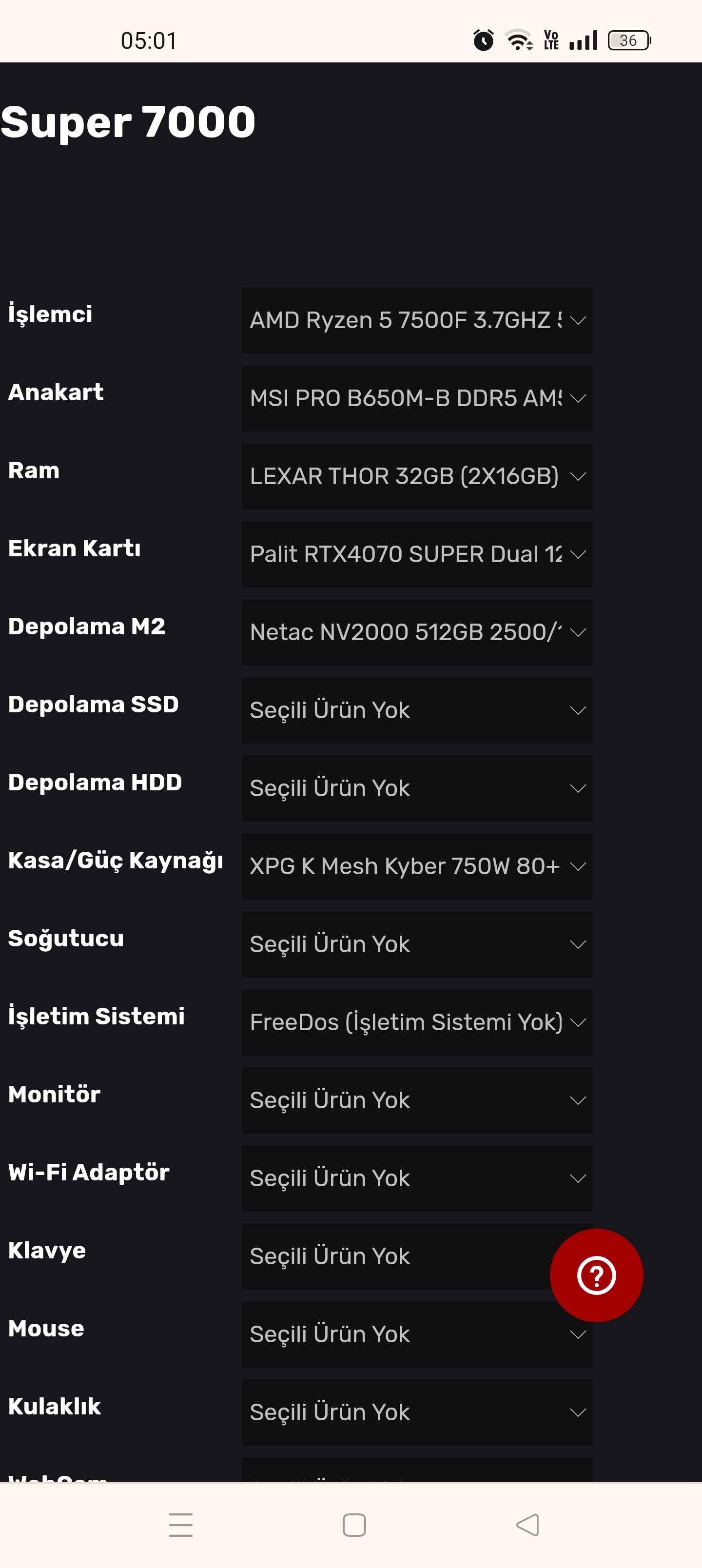 7500F/RTX4070 SUPER /32GB (2x16GB) 5600Mhz/750W 80+ Gold XPC MESH KYBER 41.000TL | Donanım ...